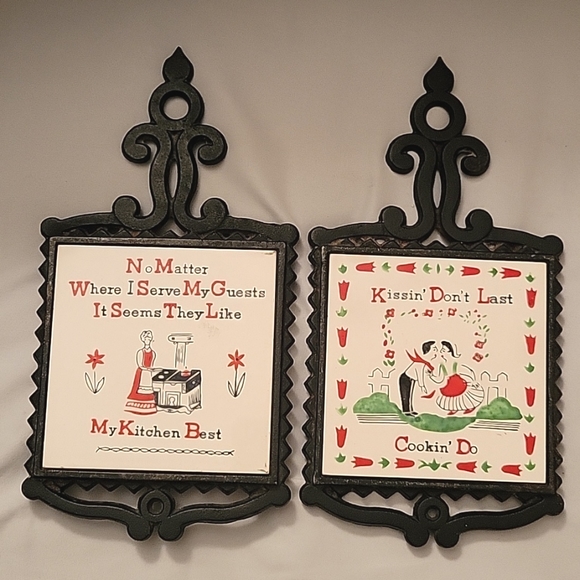 Vintage | Dining | Vintage Hand Painted Metal Ceramic Tile Trivets ...